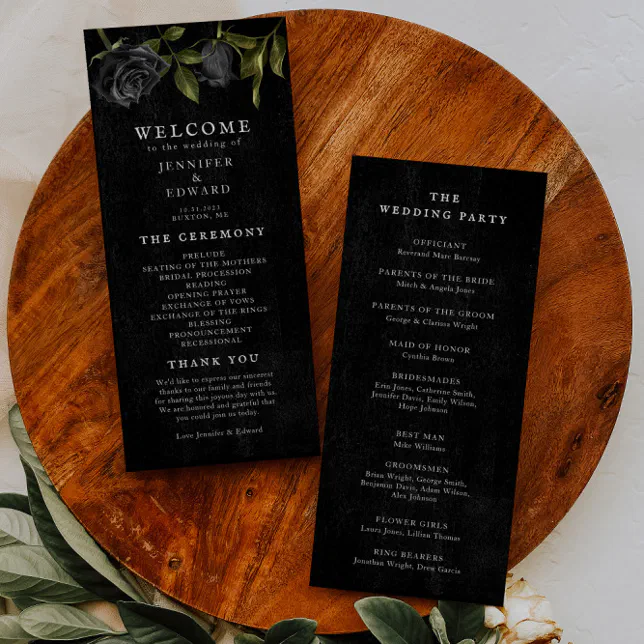 Gothic Black Rose Wedding Ceremony Program | Zazzle