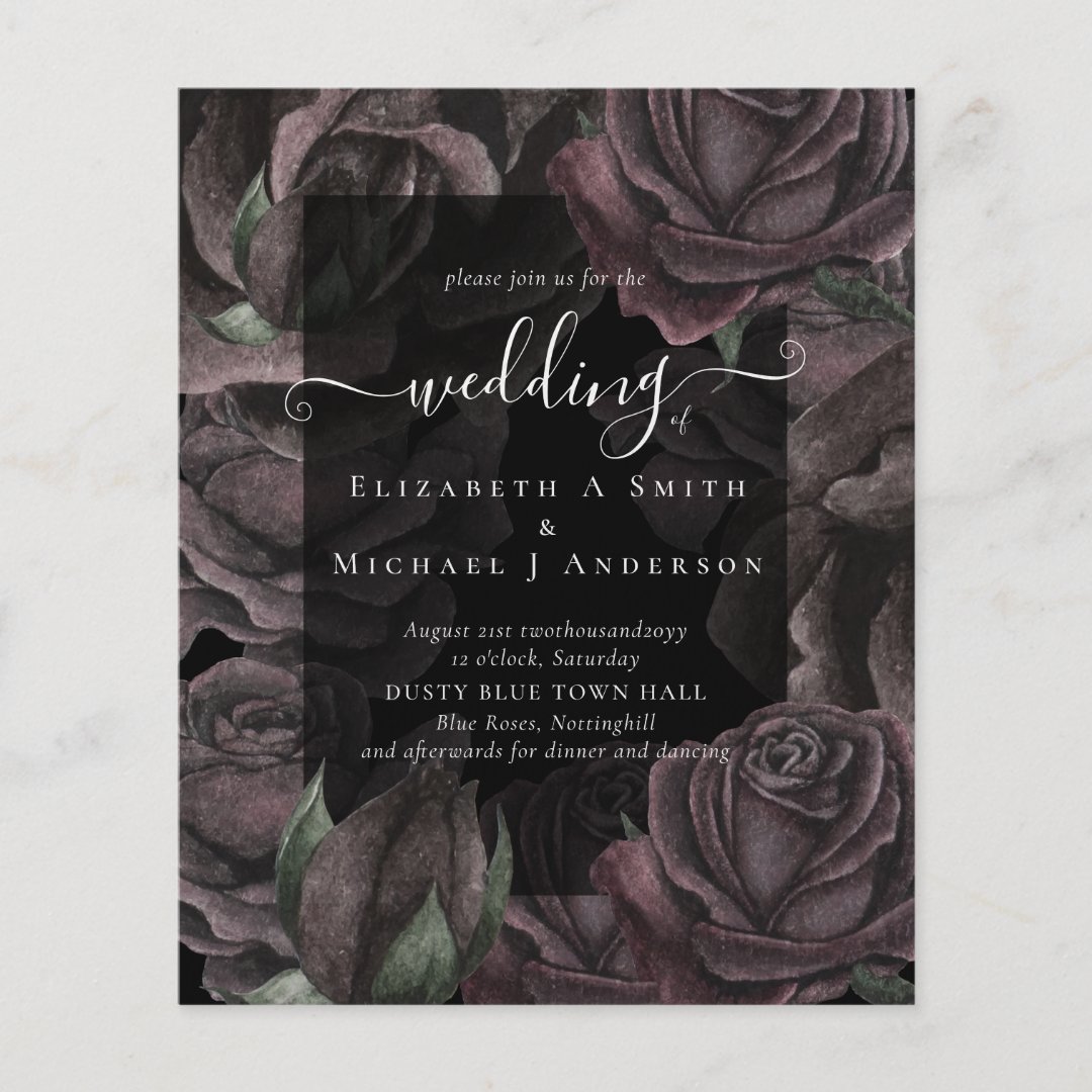 Gothic Black Roses Goth Wedding Invite Flyer | Zazzle