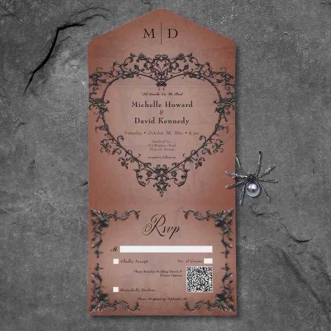 Gothic Black & Rust Filigree Heart QR Code All In One Invitation | Zazzle