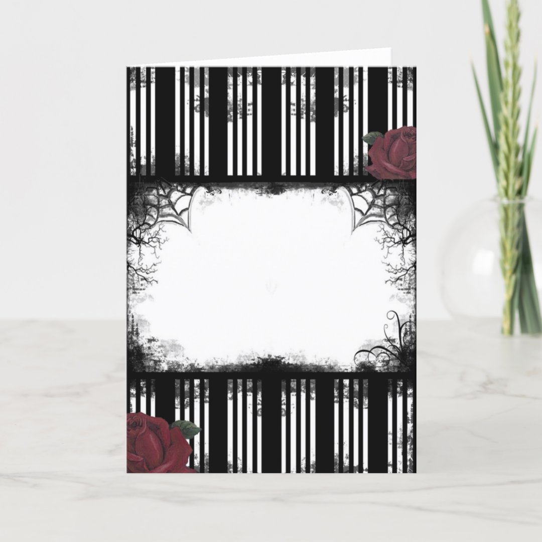 Gothic Black Stripe Roses Card | Zazzle