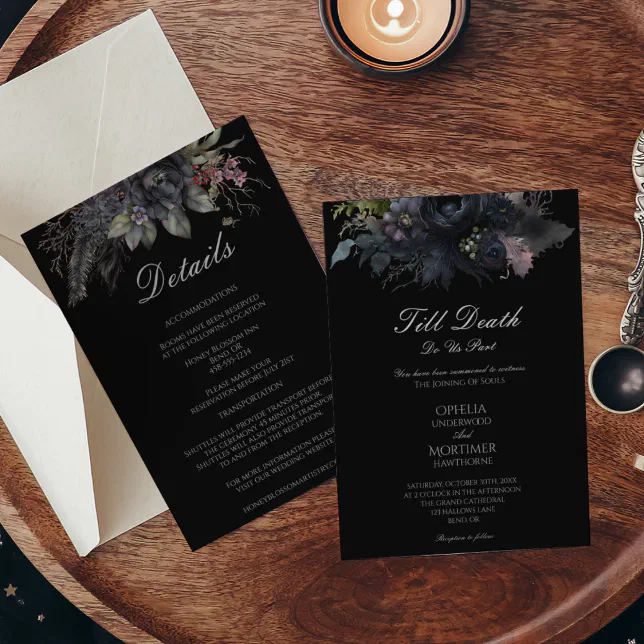 Gothic Black Till Death Formal Wedding Details And Invitation | Zazzle