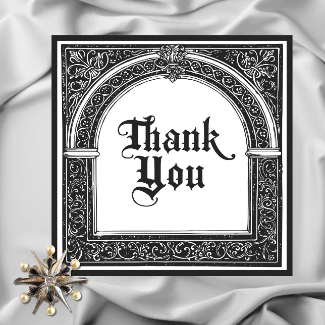 Gothic Black White Medieval Until Death Thank You Card | Zazzle