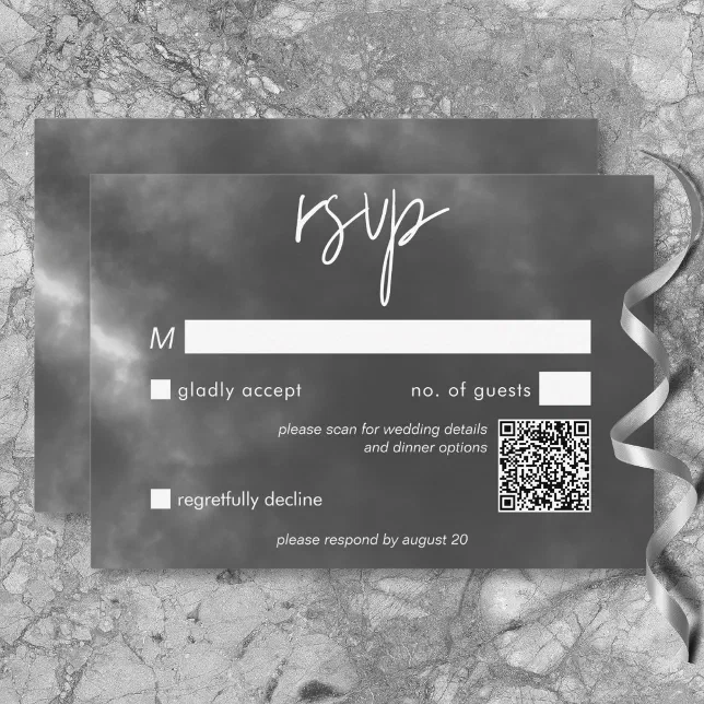 Gothic Black White Raven Embrace Wedding QR Code RSVP Card | Zazzle