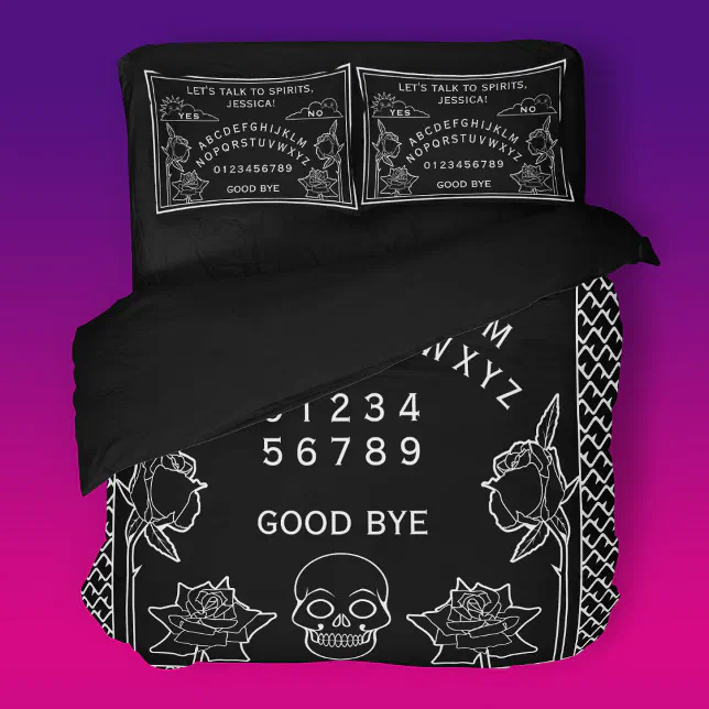 Gothic Black White Talking Board Skull Queen Duvet Cover | Zazzle