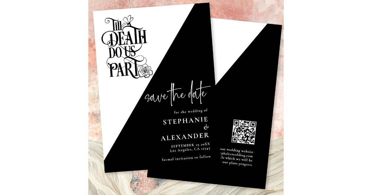 Gothic Black White Till Death Do Us Part Wedding Save The Date | Zazzle
