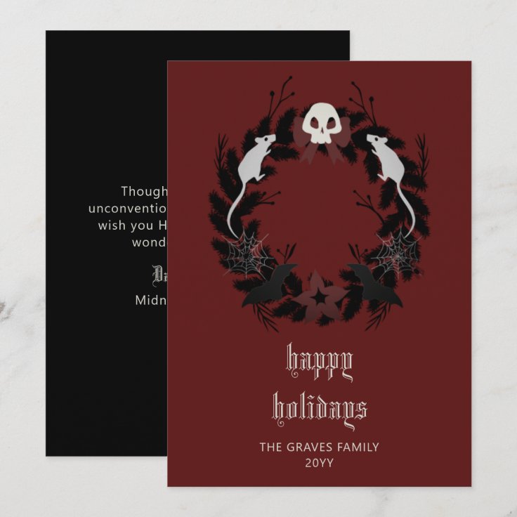 Gothic Black Wreath Happy Holidays Card | Zazzle