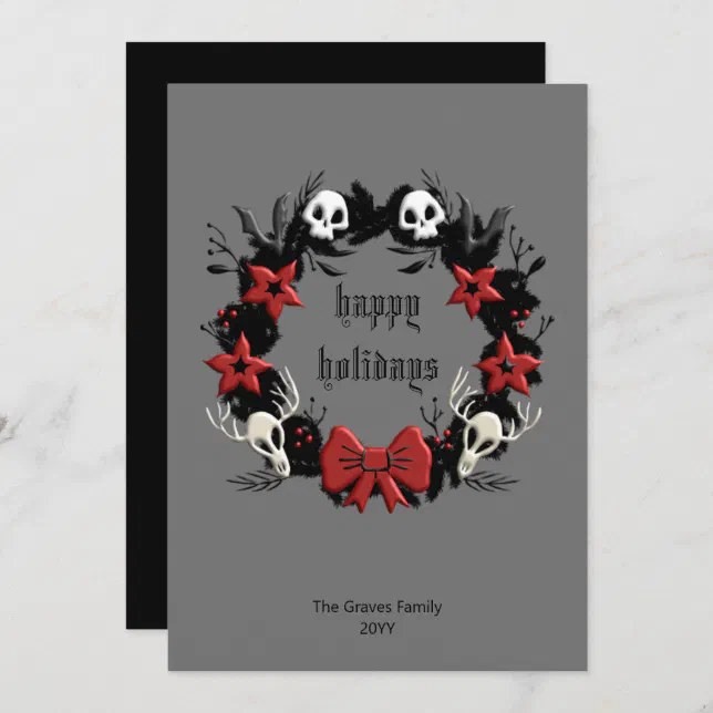 Gothic Black Wreath Happy Holidays Card | Zazzle