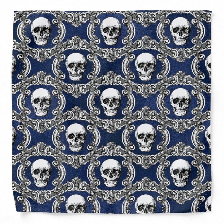 Gothic Blue Skull Pattern Bandana | Zazzle