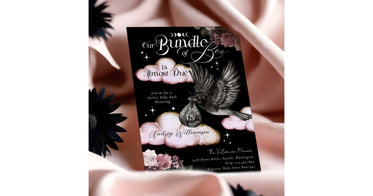 Gothic Bundle of Boo Raven Delivery Baby Shower Invitation | Zazzle