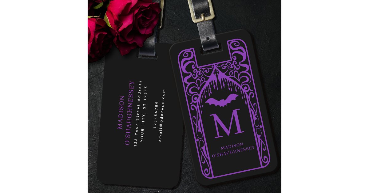 Gothic Cathedral Purple Black Vampire Monogram Luggage Tag | Zazzle