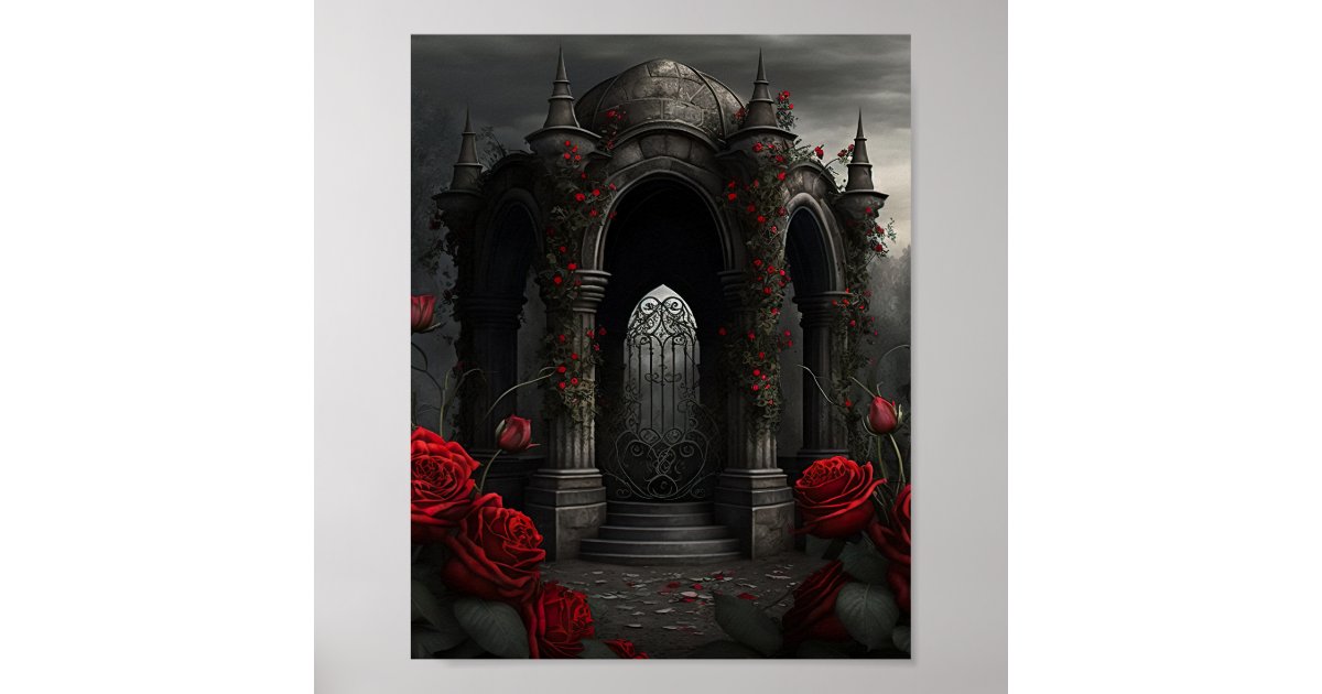 Gothic Cemetery Rose Garden with Red and Black Pos Poster | Zazzle