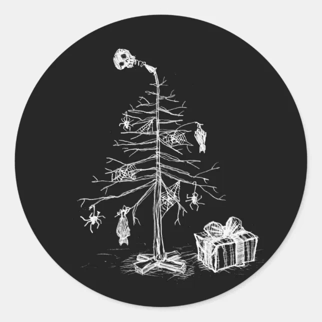 Gothic Christmas Tree Classic Round Sticker | Zazzle