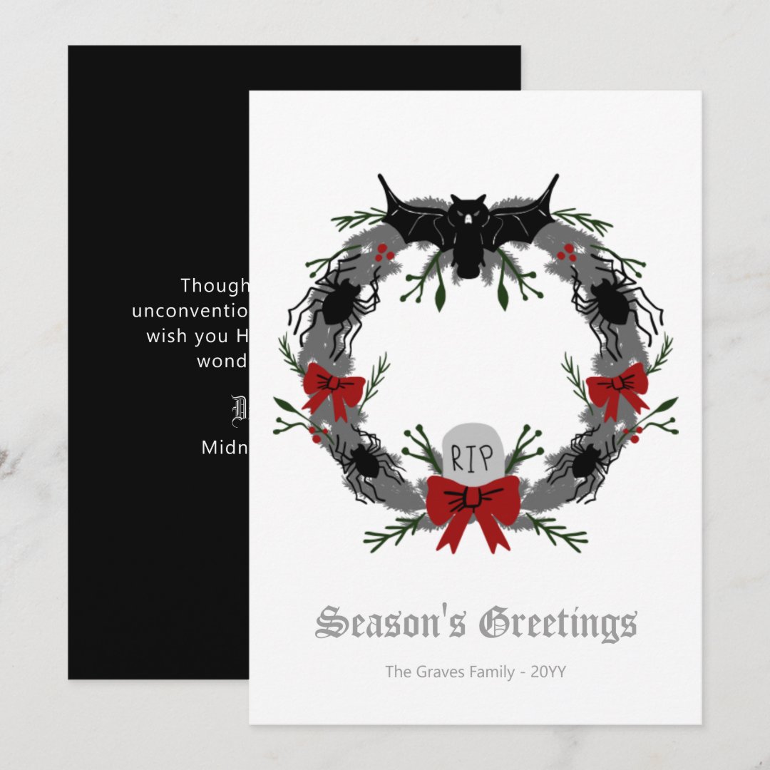 Gothic Christmas Wreath Bat Holiday Card | Zazzle