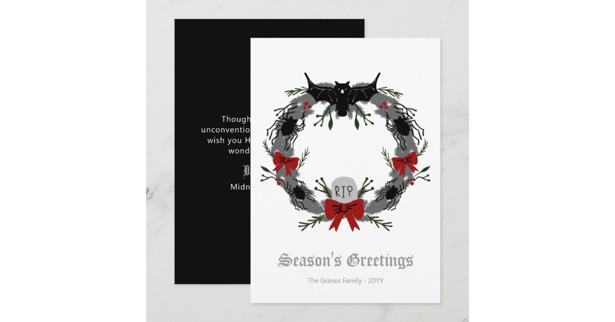 Gothic Christmas Wreath Bat Holiday Card | Zazzle