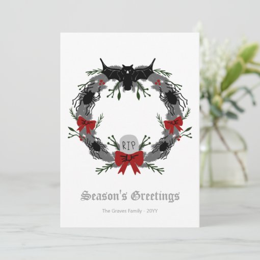 Gothic Christmas Wreath Bat Holiday Card | Zazzle