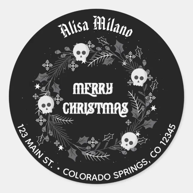 Gothic Christmas Wreath Classic Round Sticker | Zazzle