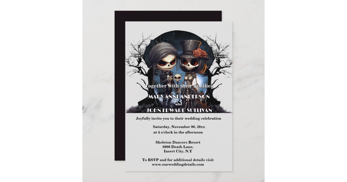 Gothic corpse skeleton couple bride groom invitation | Zazzle