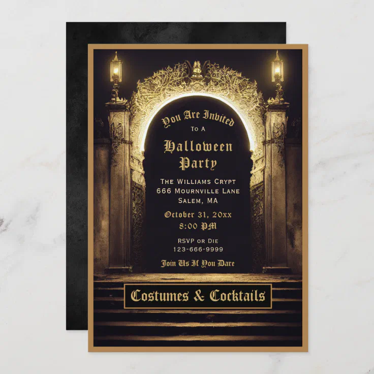 Gothic Costumes and Cocktails Halloween Invitation | Zazzle