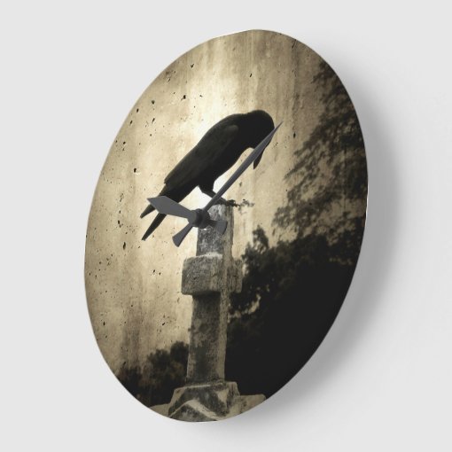 Gothic Cross And Crow Large Clock | Zazzle