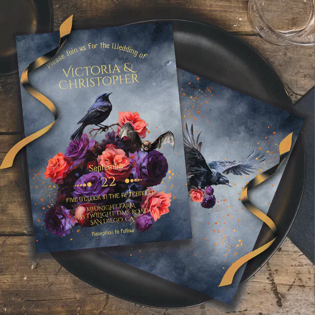 Gothic crow vampire bat dark moody wedding bouquet invitation | Zazzle