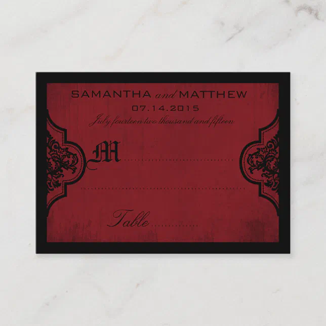 Gothic Damask Red Grunge Wedding Place Card | Zazzle