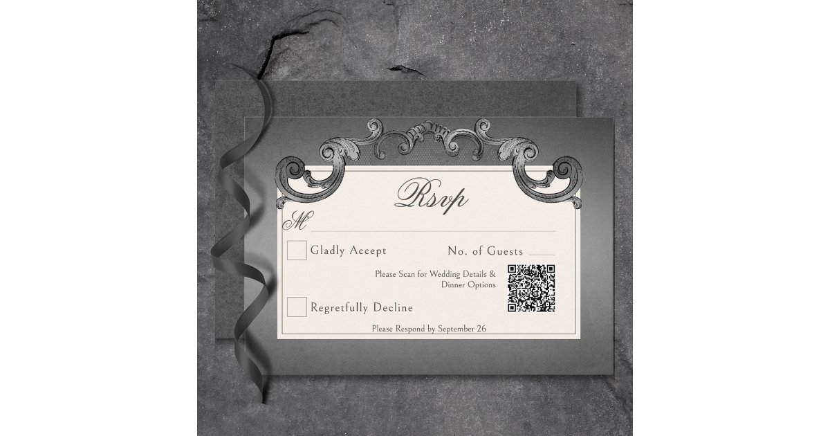 Gothic Dark Skeletons & Rose Heart Wedding QR Code RSVP Card | Zazzle