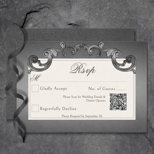 Gothic Dark Skeletons & Rose Heart Wedding QR Code RSVP Card | Zazzle