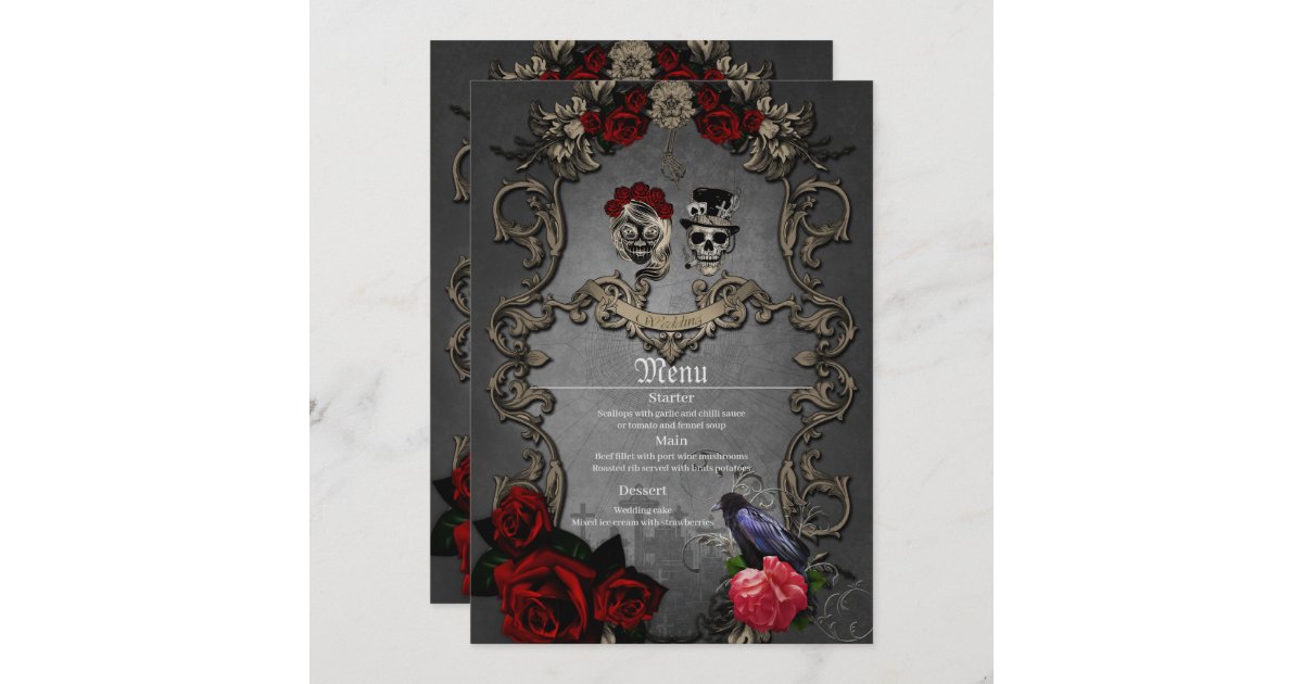 Gothic design with cool skulls menu | Zazzle