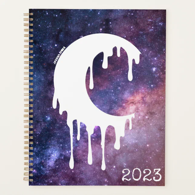 Gothic Dripping Moon White Silhouette Galaxy Planner | Zazzle