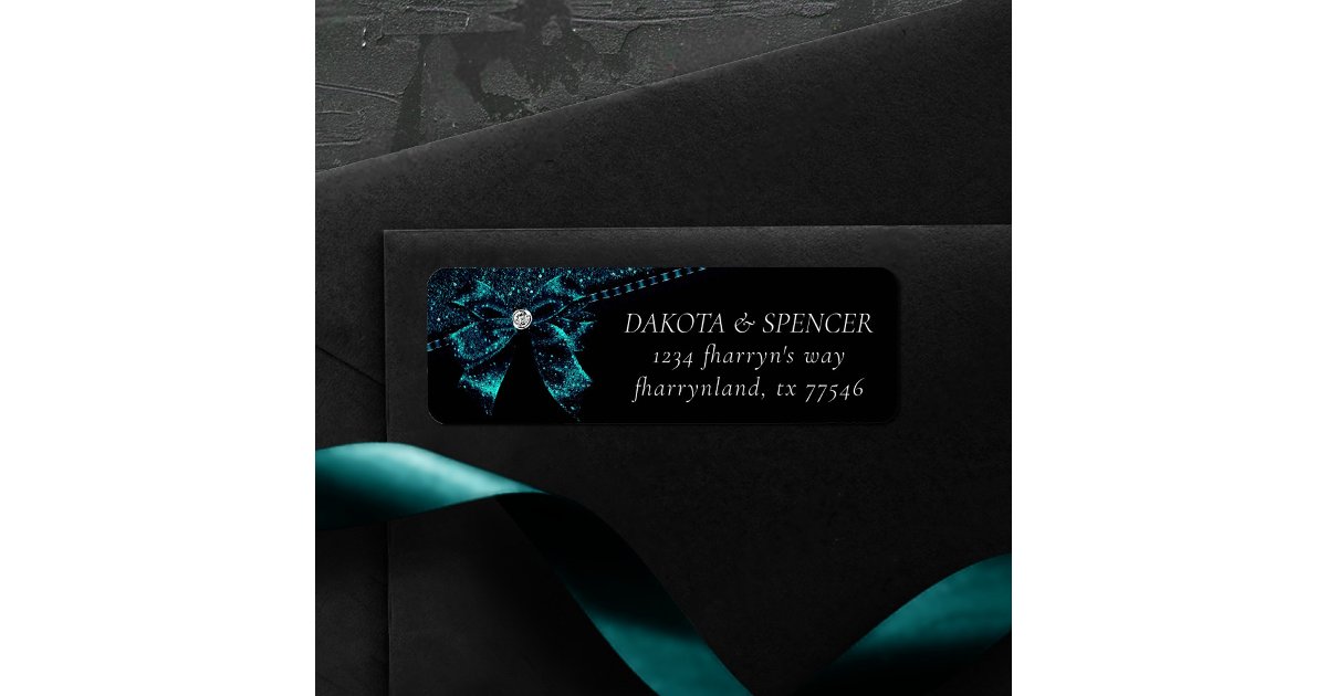 Gothic Elegance | Teal Topaz Bow Moody Address Label | Zazzle
