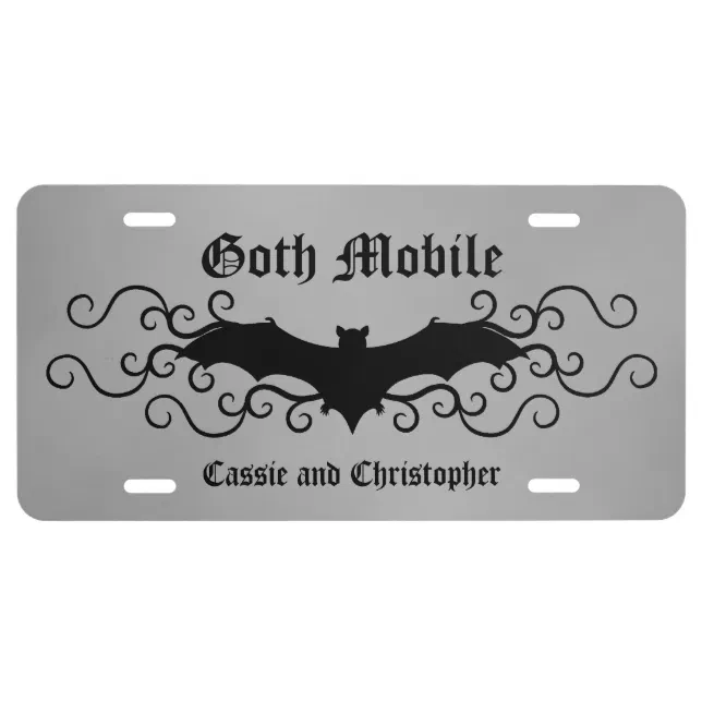 Gothic elegant bat with swirls black and gray license plate | Zazzle
