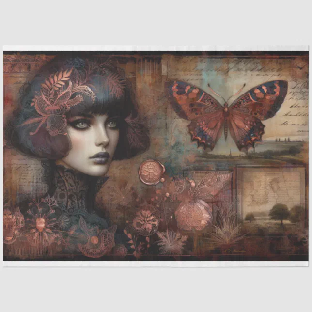 Gothic Ephemera Lace Butterfly Lady Decoupage Tissue Paper | Zazzle