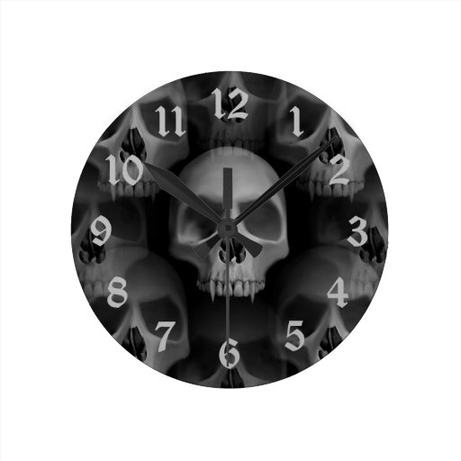 Gothic evil fanged skull Halloween horror Round Clock | Zazzle