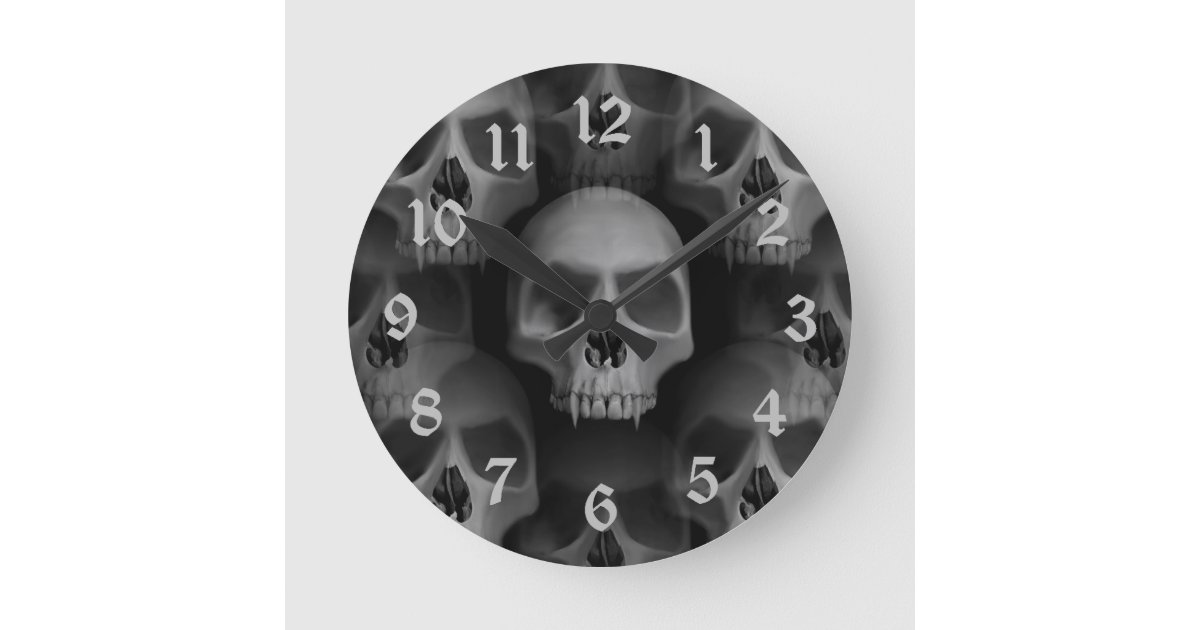 Gothic fanged skull round clock | Zazzle