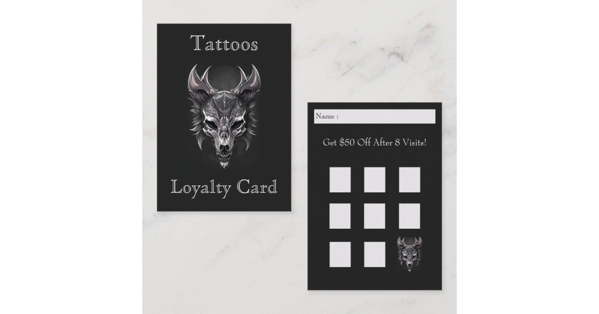 Gothic Fantasy Wolf Skull Black & silver Loyalty Business Card | Zazzle