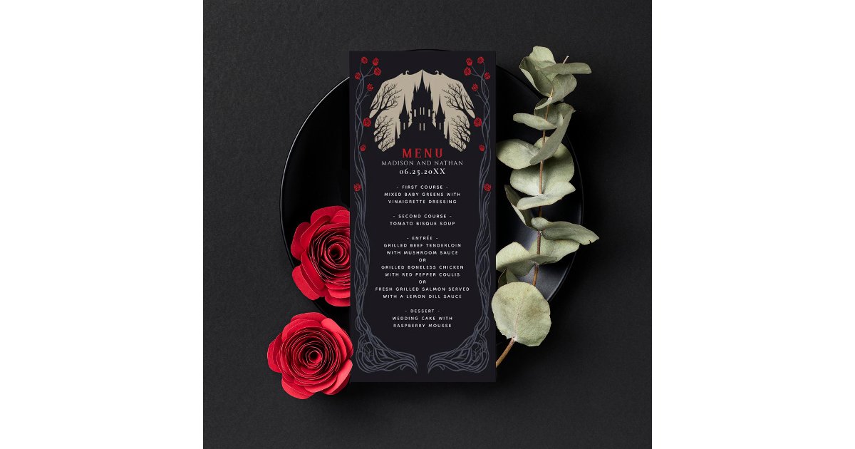 Gothic Floral Castle Wedding Flat Menu | Zazzle