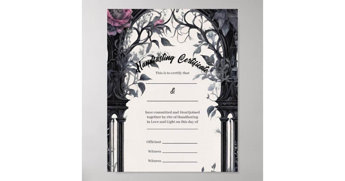 Gothic Floral Garden Gate Handfasting Certificate Poster | Zazzle