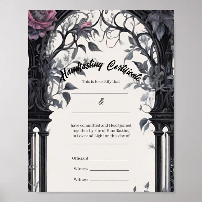 Gothic Floral Garden Gate Handfasting Certificate Poster | Zazzle