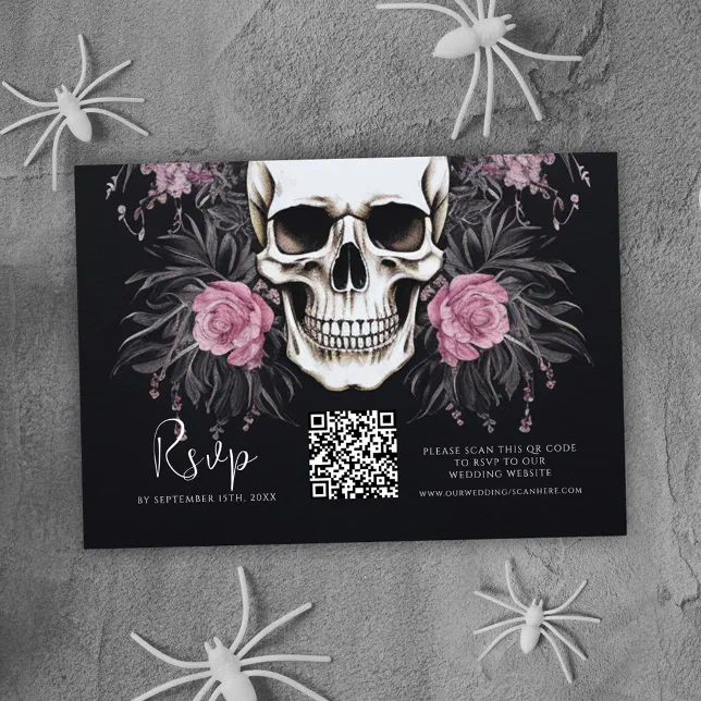 Gothic Floral QR Code Wedding RSVP Card | Zazzle
