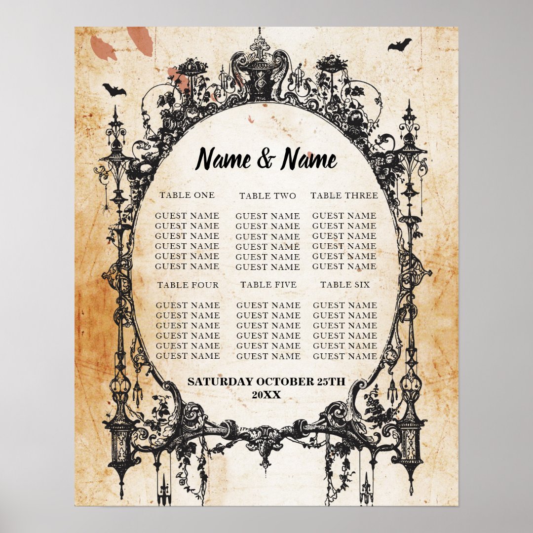Gothic Frame Table Plan Wedding Poster Seating | Zazzle