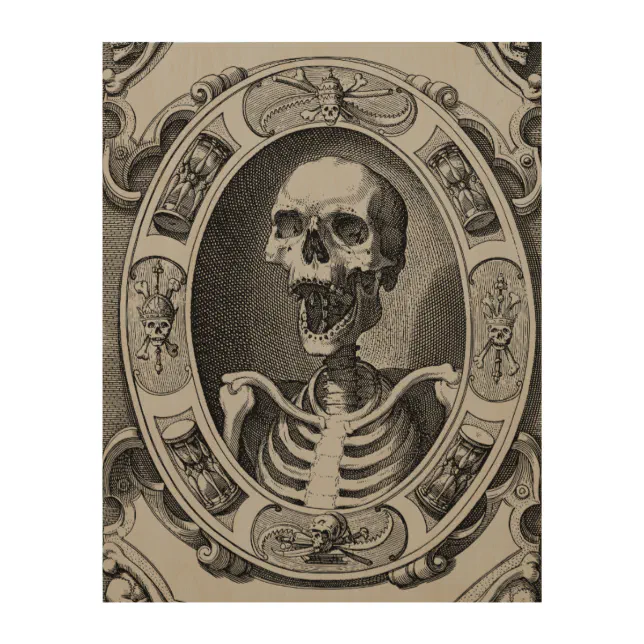 Gothic Framed Skeleton Line Drawing Wood Wall Art | Zazzle