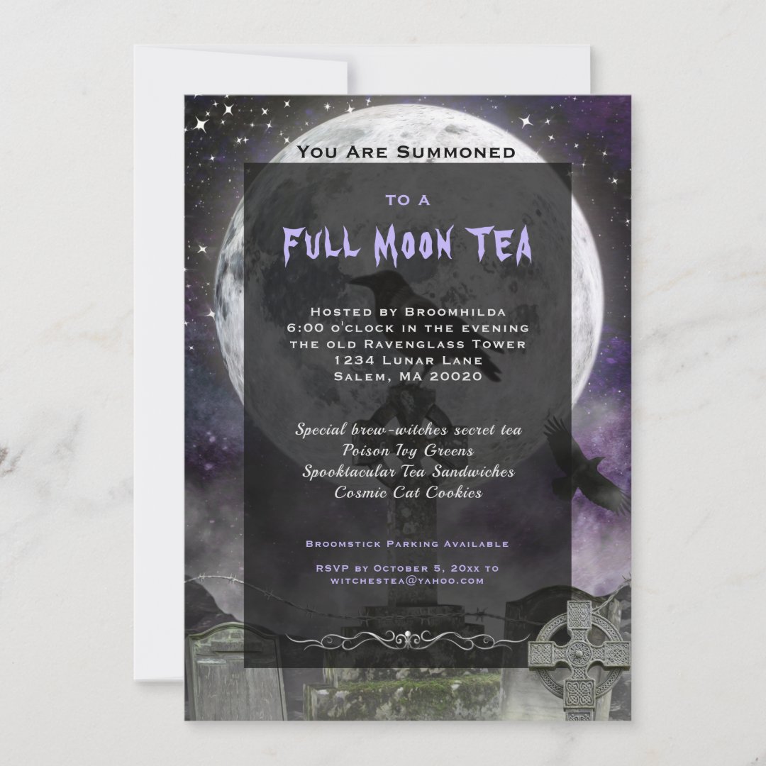 Gothic Full Moon Witches Tea Party Invitation | Zazzle