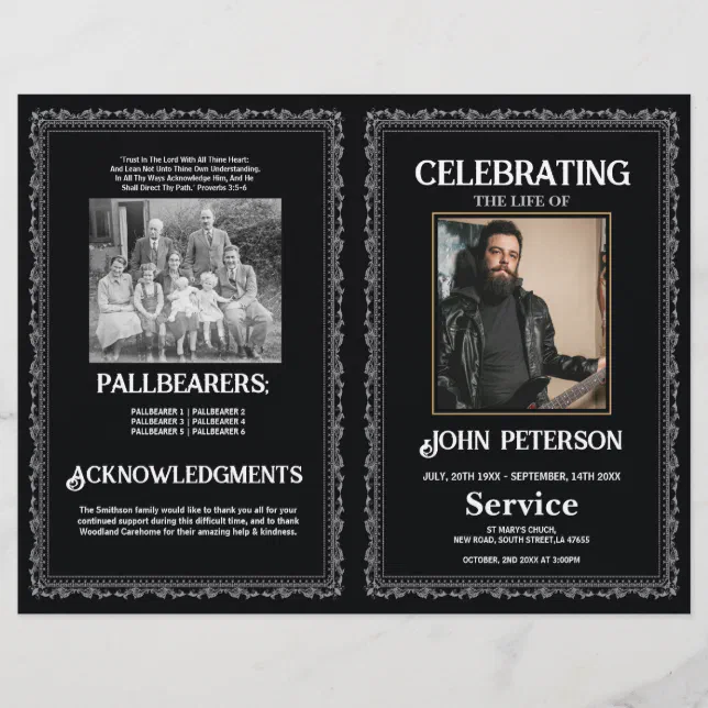 Gothic Funeral Order of Service Rock Black Design Flyer | Zazzle