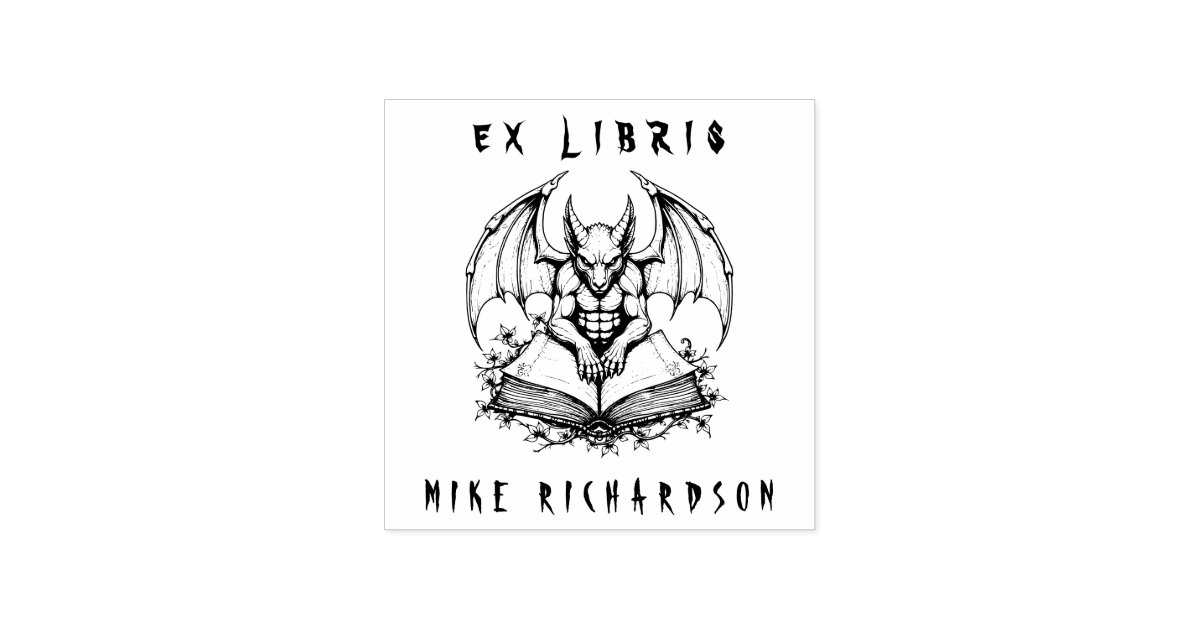 Gothic Gargoyle Guarding Book Horror Ex Libris Rubber Stamp | Zazzle
