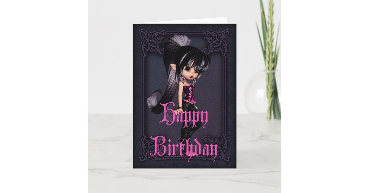 Gothic Girl Design 2 Happy Birthday Card | Zazzle