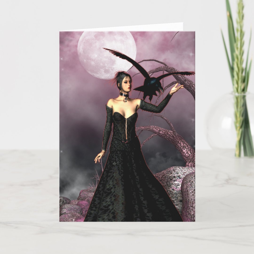 Gothic Girls Red Witch fantasy greeting card | Zazzle