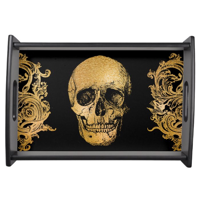 Gothic Glam Gold Skull Scrolls | Serving Tray | Zazzle.com
