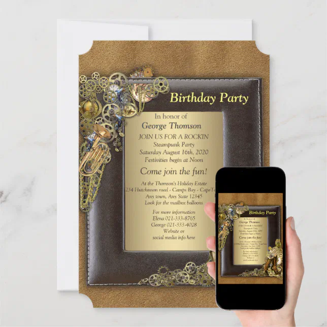 Gothic - Gold Steampunk Birthday Party Invitation | Zazzle