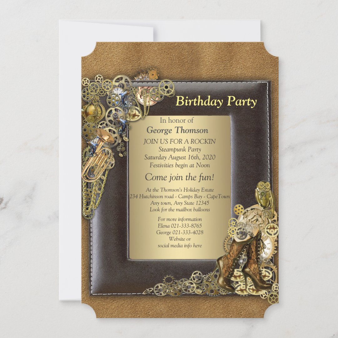 Gothic - Gold Steampunk Birthday Party Invitation | Zazzle