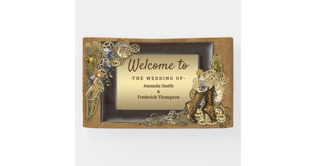 Gothic -Gold Steampunk sculptures On Suede Banner | Zazzle